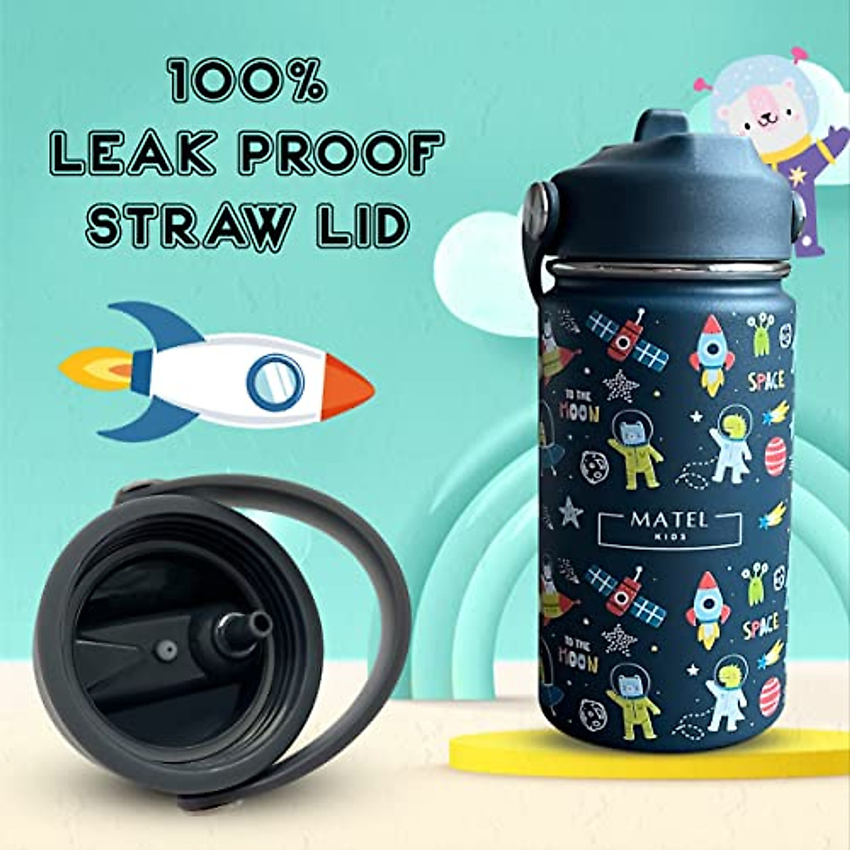 Kids Insulated Water Bottle 14oz BPA-FREE 18/8 Stainless Steel Double Walled Vacuum Keep Cold/Hot cartoon kids cup with straw Leak Proof Lid Water Bottle for School for Boys Girls