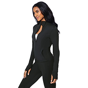90 Degree By Reflex Womens Full Zip High-Low Running Track Jacket - Black Interlink - Large