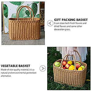ULTNICE Household Storage Basket Large Oval Woven Straw Basket with Handle Hand Basket Grocery Bag Shopping Bag Picnic Basket 1pc (Brown), 36x35x19CM