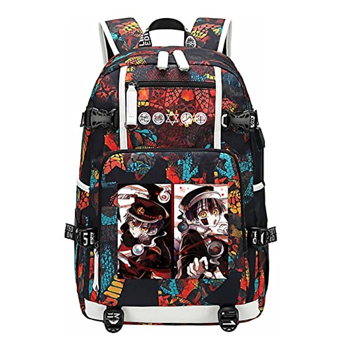 Iuene Teenage Student Hanako Kun School Backpack Bag Yugi Amane Bookbag Shoulder Bag with USB Charging Port (Color-3, One Size)