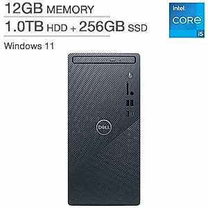 Dell Inspiron 3910 Desktop, 12th Gen Intel Core i5-12400 Processor, 32GB DDR4 RAM, 256GB SSD + 1TB HDD, Intel UHD Graphics, DVD, Bluetooth, Wi-Fi 6, Win11H, Blue, Wired Keyboard&Mouse + Accessories