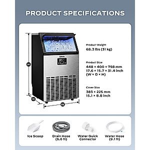 Silonn Commercial Ice Maker, Creates 150lbs in 24H, 33lbs Ice Storage Capacity, Stainless Steel Freestanding Ice Maker Machine with Auto Self-Cleaning for Home Office Bar Parties (SLIM12T)