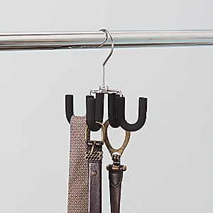 Sunbeam Sturdy 4-Hook Hanger, Swivels 360 Degrees, Ideal for Belt, Ties and Other Accessories, Chrome Plated Steel, Black
