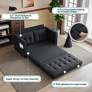 VINGLI Upgraded Loveseat Sleeper, 53.5" W 83" L Convertible Sofa Bed Couch Futon Couches for Living Room, Folding Couch Bed for Small Spaces, Fold Out Floor Gaming Sofa Bed for Basement, Black