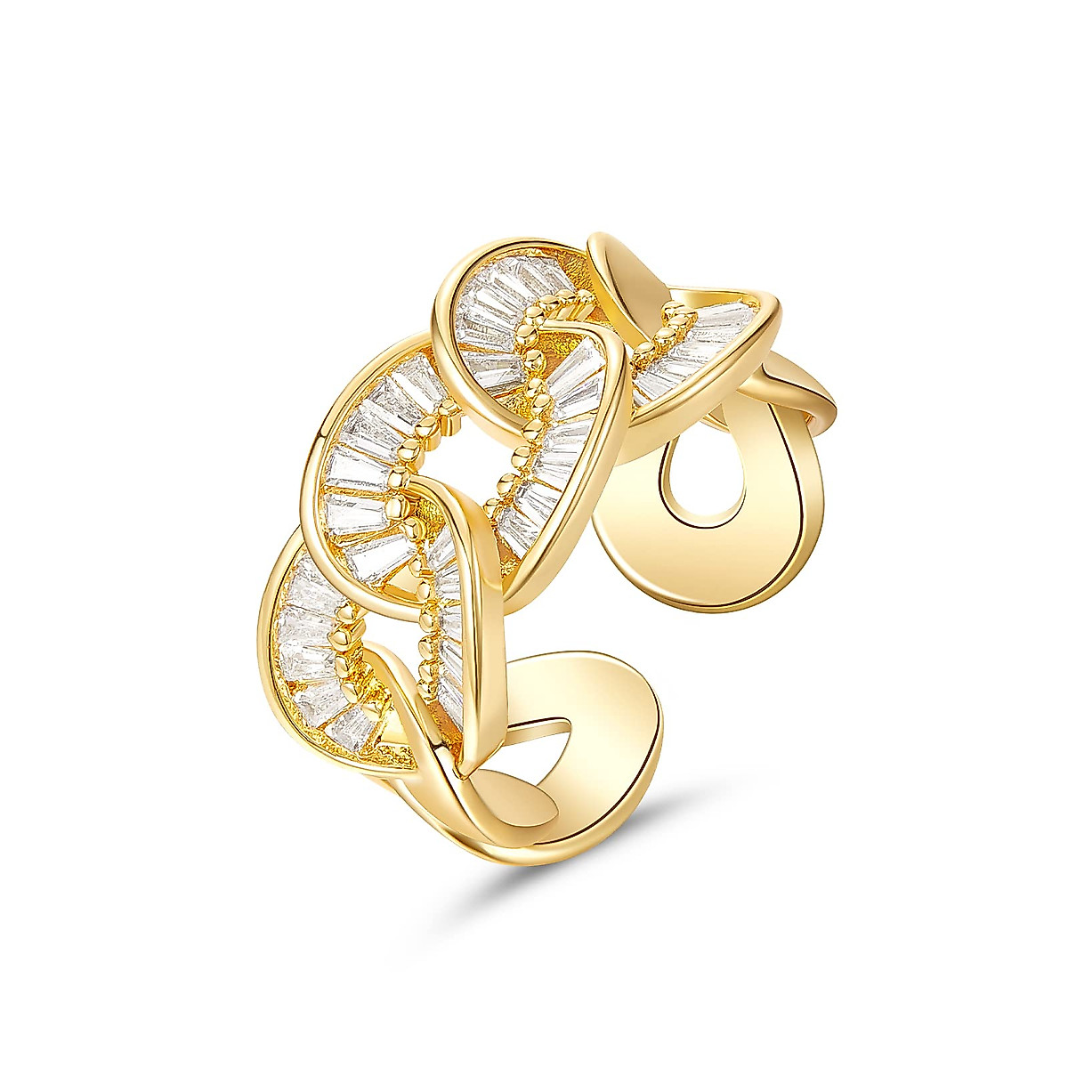 KissYan Gold Ring for Women, 14K Gold Plated Adjustable Open Chunky Finger Rings Twisted Baguette Band Rings Dainty Cubic Zirconia Jewelry Gifts(28)