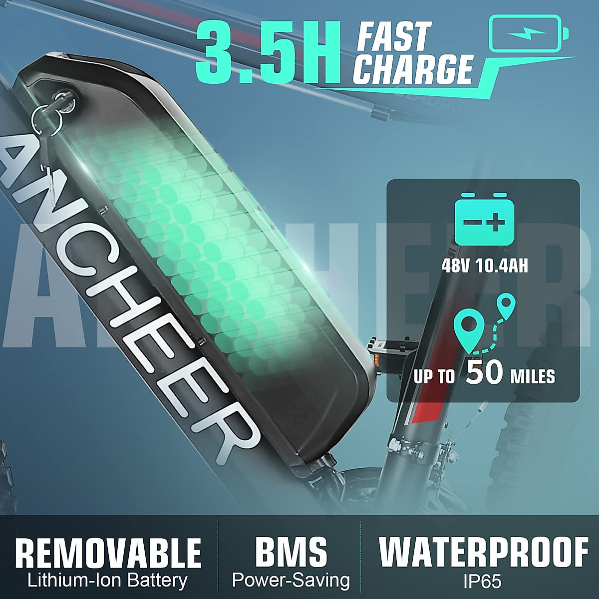 ANCHEER Electric Bike for Adults, 500W EBike, 48V 500WH Removable Battery, 3.5H Fast Charge, 21-Speed Gears, 26 * 2.1" Electric Mountain Bike, Color Display, Cruise Control, Ebikes for Adults