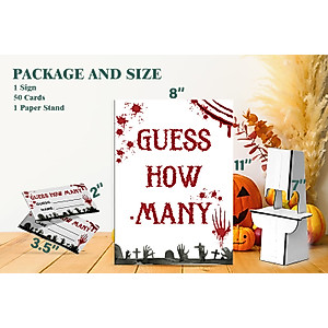 Halloween Guess How Many Games - One Standing Sign and 50 Game Cards, Guess How Many Candies Are In The Jar, Halloween Candy Party Game for Boys Girls, Halloween Baby Shower Decorations, GHM004