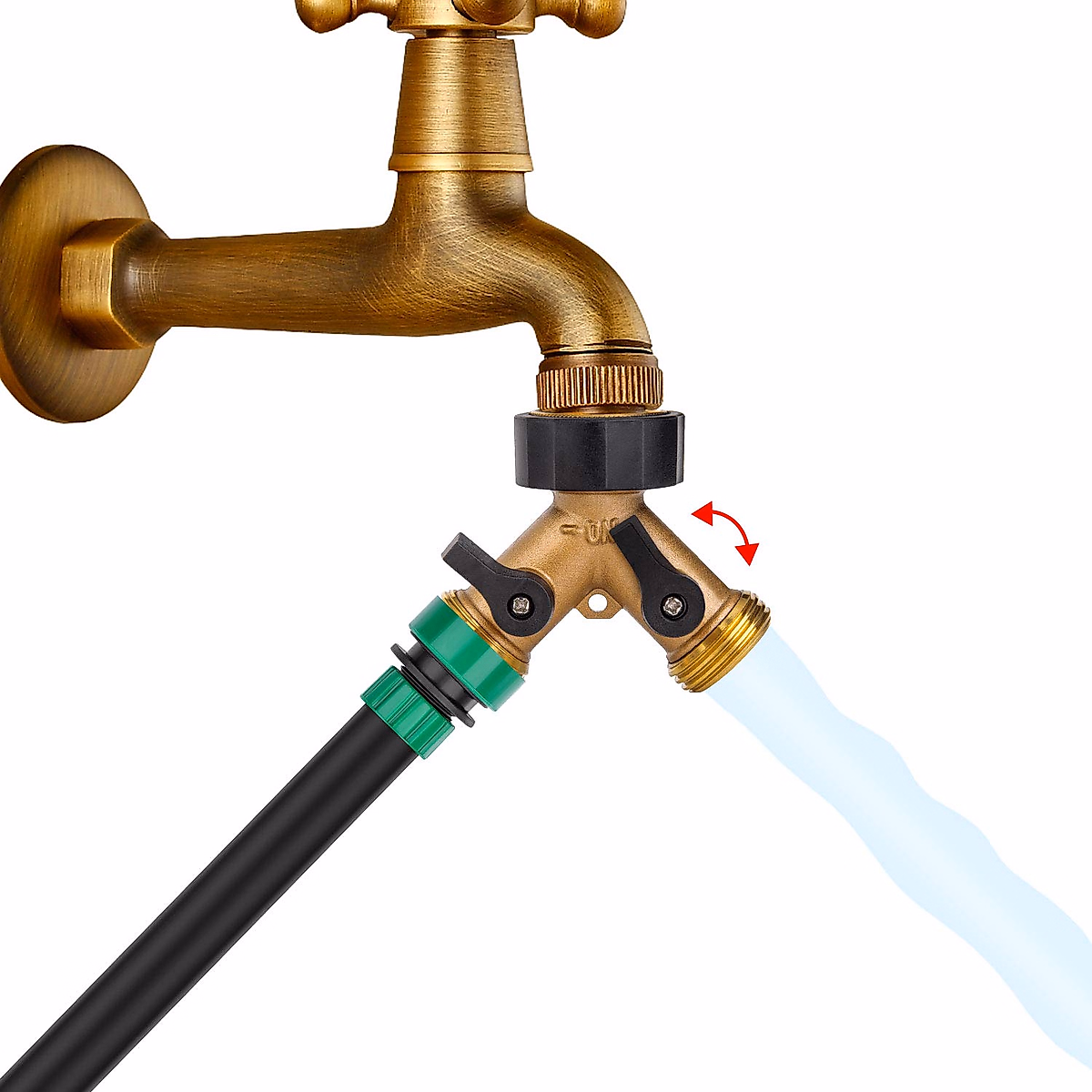 Hose Splitter 2 Way Y Valve Water Hose Connector, Heavy Duty Solid Brass Shut off Garden Hose Splitter Adapter Fit for All Standard Faucet and Garden Hose