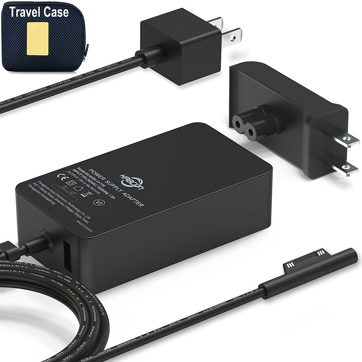 65W Surface Pro Laptop Charger for Microsoft Surface Pro 10 9 8 7+ X 7 6 5 4 3, Windows Surface Laptop 6 5 Studio 4 Go 3 2, Surface Go 2 3, Surface Book 2 1, Support 44W 36W, 11.2FT Cord, Travel Case