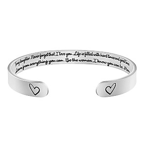 Daughter Bracelets from Mom Inspirational Handmade Fashion Simple Wide Cuff Bangle Message Engraved Birthday Christmas Gifts for Her