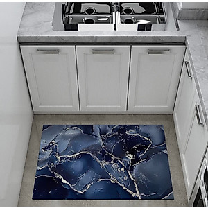 C's Blue Marble 2 Pieces Waterproof Non Slip Kitchen Rug Set PVC Leather Anti Fatigue Kitchen Floor Mat for Kitchen Laundry Decor17 x47 + 17"x30" Blue Marble