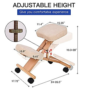 HALEDAZE Adjustable Wooden Ergonomic Kneeling Chair Home Office Computer Chair for Relieve Pain with Beige Fabric