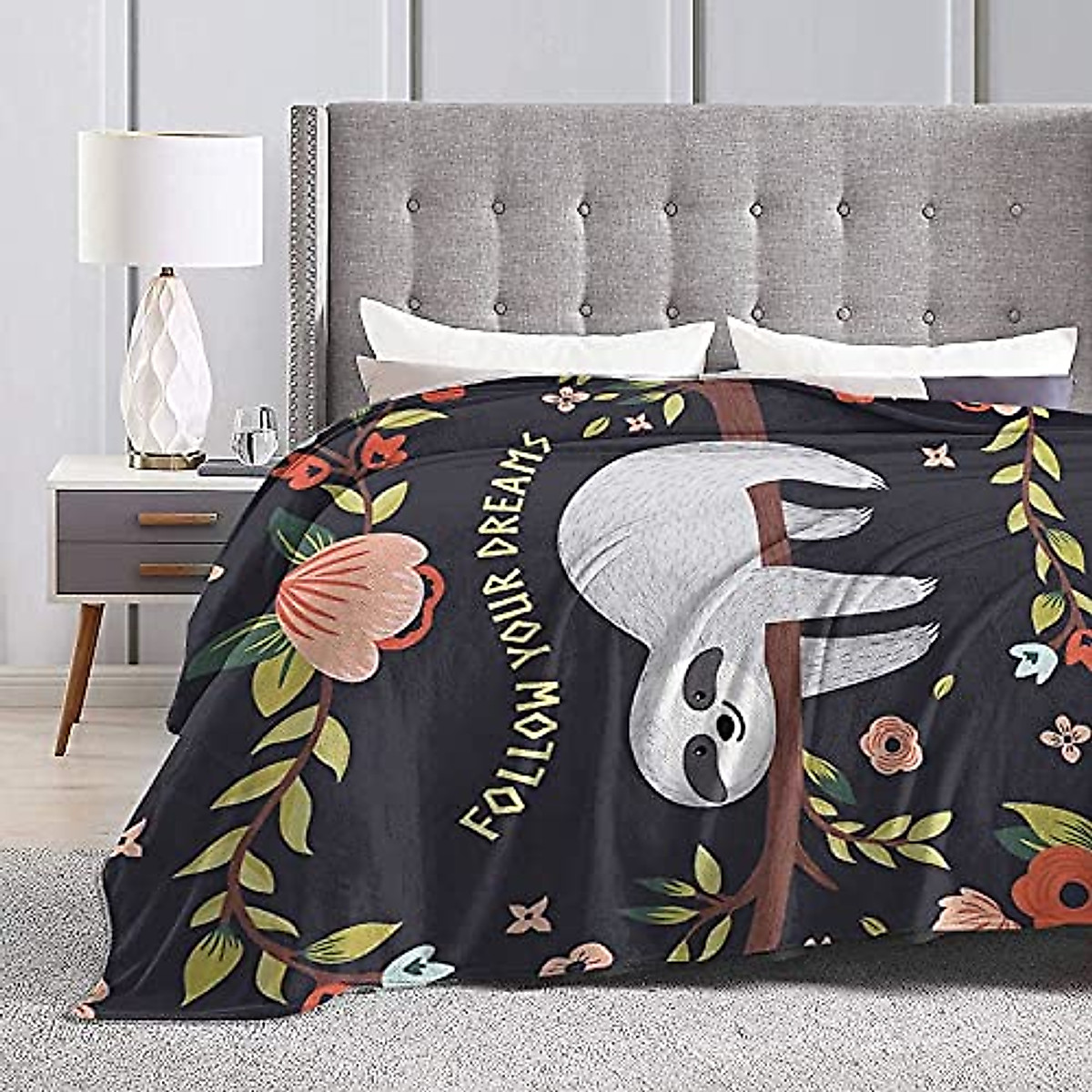 UHANKRU Sloth Blanket 60 inx50 in Animal Blanket Ultra Soft Flannel Throw Blankets for Couch Bedroom for Kids Adults, DestroyFungal