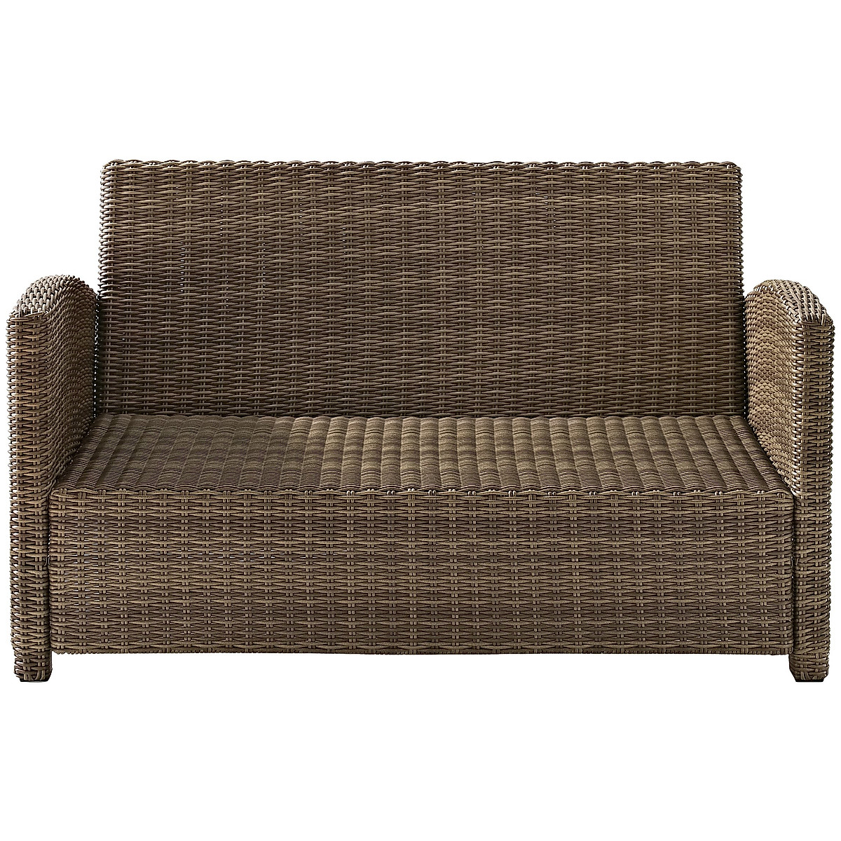 Crosley Furniture Bradenton Wicker Outdoor Loveseat, 2-Person Patio Couch for Porch, Deck, Backyard, Brown with Sangria Cushions