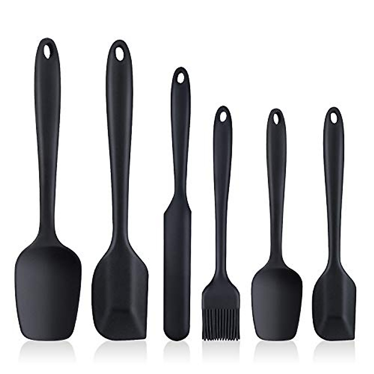 Spatulas Set of 6, Food Grade Silicone Spatulas, Rubber Spatulas Heat Resistant, Seamless One Piece Design, Stainless Steel Core, Kitchen Utensils Nonstick for for Cooking, Baking and Mixing (Black)