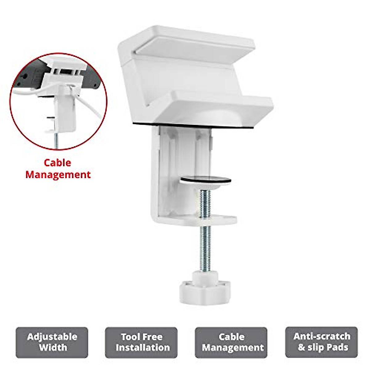 SIIG Power Strip Holder with Desk Clamp For Desktop Table - Fits 1.6" to 2.4" Mountable Power Outlet Strips - Power Strip Desk Mount with Adjustable Clamp, Cable Management