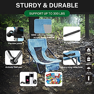 HITORHIKE Low Sling Beach Camping Concert Folding Chair with Armrests and Breathable Nylon Mesh Back Compact and Sturdy Chair(Blue,Normal)