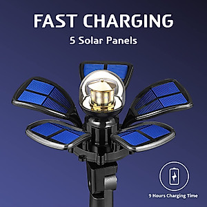 SainSonic Solar Spot Lights Outdoor, Lotus IP67 Waterproof Garden Lights with 5 No Peeling Panels for Long Life, Bright LED Landscape Lighting for Yard Walkway Path, 700 Lumens Cold White, 2 Packs