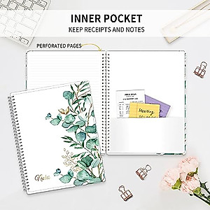 SUNEE Large Spiral Notebook, Journal For Women, Aesthetic Greenery Notebook with Pockets, Flexible Cover, College Ruled Paper, 11" x 8-1/2", 80 Sheets - 160 Pages, for Work, School Supplies