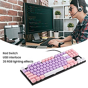 Zyyini Red Switch Mechanical Keyboard, 87 Key 26 RGB Backlit Ergonomic USB Wired Compact PC Keyboard Waterproof Mechanical Gaming Keyboard for Win Laptop PC Gamer(Pink White)