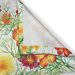 Ambesonne Flower Kitchen Curtains, Floral Design Garden Like Romantic Theme Image with Leaves Rose Blooms Daisies Image, Window Drapes 2 Panel Set for Kitchen Cafe Decor, 55" X 39", Yellow Pink