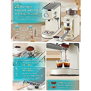 Gevi 20 Bar Professional Espresso Coffee Machine with Milk Frother/Steam Wand for Espresso, Latte and Cappuccino, with 35 Precise Grind Settings Burr Coffee Grinder