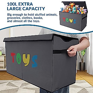 VICTORICH Toy Box Chest for Boys Girls, Collapsible Kids Toy Organizers Storage Bins Extra Large Toy Baskets with Lid & Handles for Clothes, Blanket, Nursery, Playroom, Bedroom, Stuffed Animals, DarkGrey