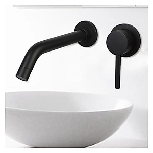 InEarz Kitchen Tap Brass Faucet Matte Black Bathroom Sink Faucet Tap, Water Swivel Spout Wall Mounted Bath Mixer Hot Cold Wash Basin Hot Cold Water, Vessel Basin Faucet, lz322