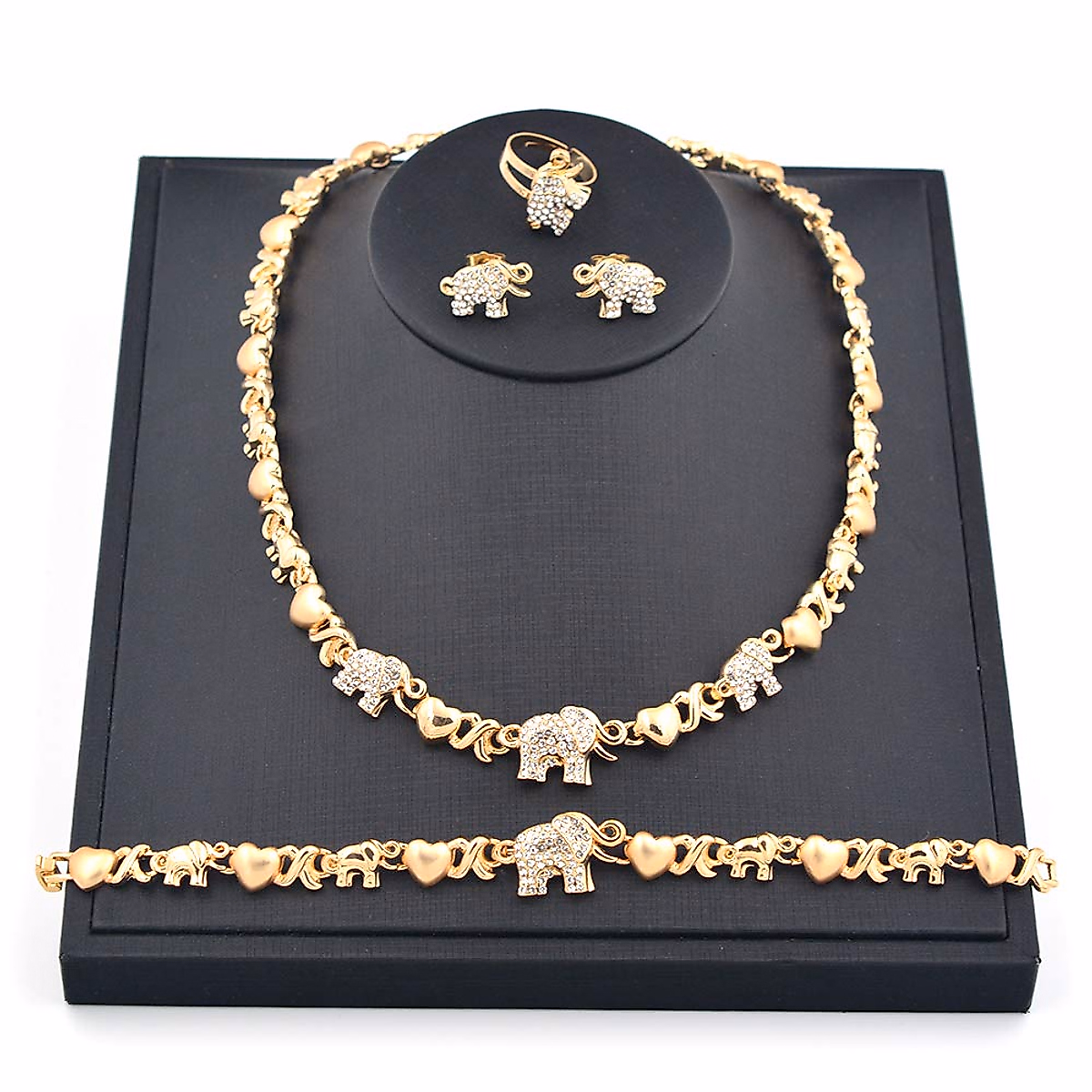 Giffor African Elephant Rings 14K Animal Jewelry Sets For Women Bracelets Bangle Gold Filled Earrings Necklaces Gifts Friendship