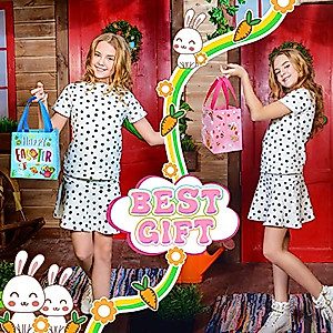 32 Pcs Easter Gift Bags Large 8 x 8 x 6 Inch Easter Non Woven Bags with Handles Rabbit Bunny Reusable Easter Tote Bags for Easter Egg Hunt, Party Favor Supplies