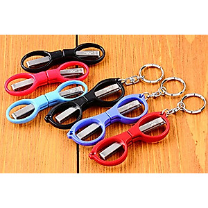 Seki Japan Folding Safety Scissors, Stainless Steel Blade Glasses Shear, Red Plastic Handle with Key Chain, for Fabric, Embroidery, Arts Crafts