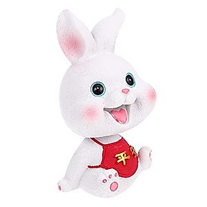 Angoily Rabbit Figurine Shaking Head Toy Bunny Car Dashboard Decoration Bobblehead Fengshui Lucky Statue 2023 Chinese Zodiac Rabbit New Year Car Decor