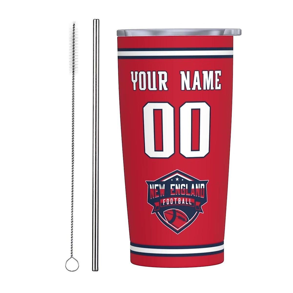 New England Custom 20oz Tumbler,Add Personalized Name and Number,Travel Coffee Mug, Stainless Steel, Insulated, Keep Drinks Cold and Hot,Gifts for Fans