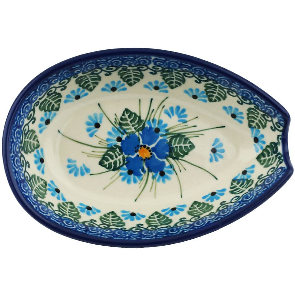 Polish Pottery Spoon Rest 5-inch Forget Me Not made by Ceramika Artystyczna