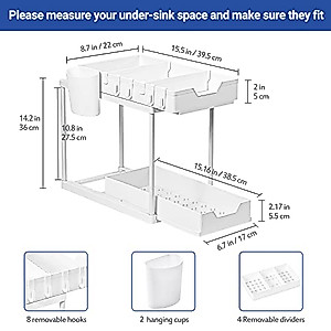 Puricon 2 Pack Under Sink Organizers and Storage 2-Tier Double Sliding Pull-Out Drawer, Under The Sink Organizer Kitchen Multi-Purpose Under Bathroom Sink Shelf Storage Rack for Cabinet -White
