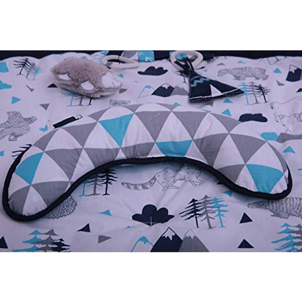 Bacati Woodlands Boys Cotton Activity Gym with Mat, Aqua/Navy/Grey