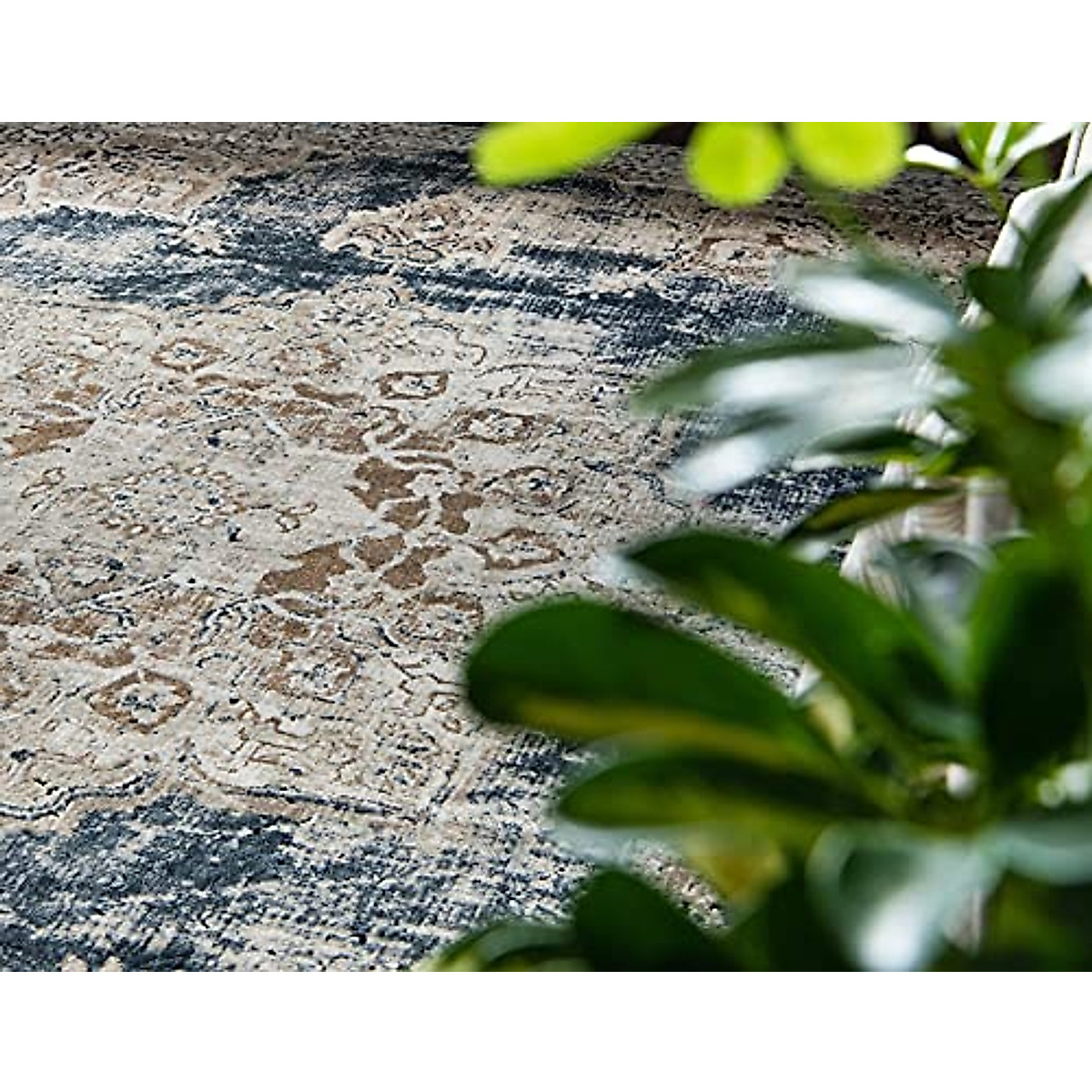 Unique Loom Chateau Collection Vintage, Distressed, Medallion, Rustic, Traditional Area Rug, 9' 0" x 12' 0", Beige/Navy Blue