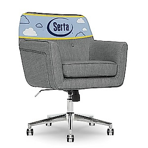 Serta Ashland Ergonomic Home Office Chair with Memory Foam Cushioning Chrome-Finished Stainless Steel Base, 360-Degree Mobility, Fabric, Grey