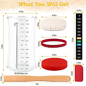 Tyniaide 50 OZ/2 Pack Pro Sourdough Starter Kit – Extra Thermometer Strips and Breathable Covers Included in Sourdough Starter Jar – A Perfect Sourdough Bread Starter Kit for Beginners to Expert