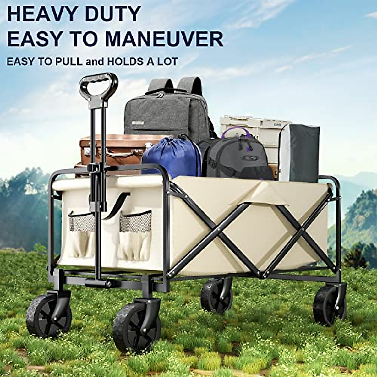 DreamQuest Wagon, Wagon Cart with Wheels Foldable,Load 260lbs Collapsible Folding Outdoor Utility Wagon Garden Carts for Transporting Heavy Loads, Shopping and Camping