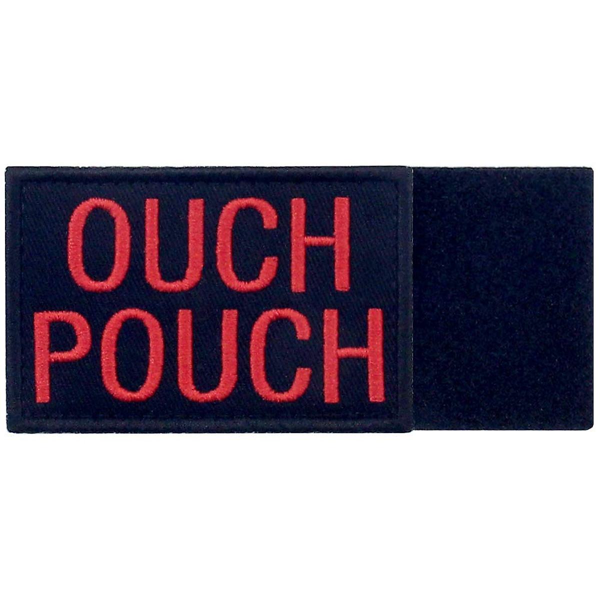 Ouch Pouch Embroidered Patch Tactical Moral Applique Fastener Hook & Loop Emblem, Red & Black