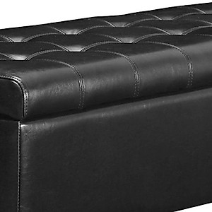 Joveco Storage Ottoman Bench- Faux Leather Tufted Bench Foot Rest (Black Midnight)