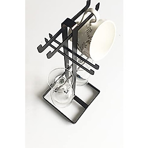 Hanrace Coffee Mug Holder, Countertop Coffee Cup Tree, Coffee Cup Holder, Tea Cup Storage Rack and Wine Glass Holder, Coffee Table Bar Accessories and Kitchen Organizer, with 6 Hooks（Black ）