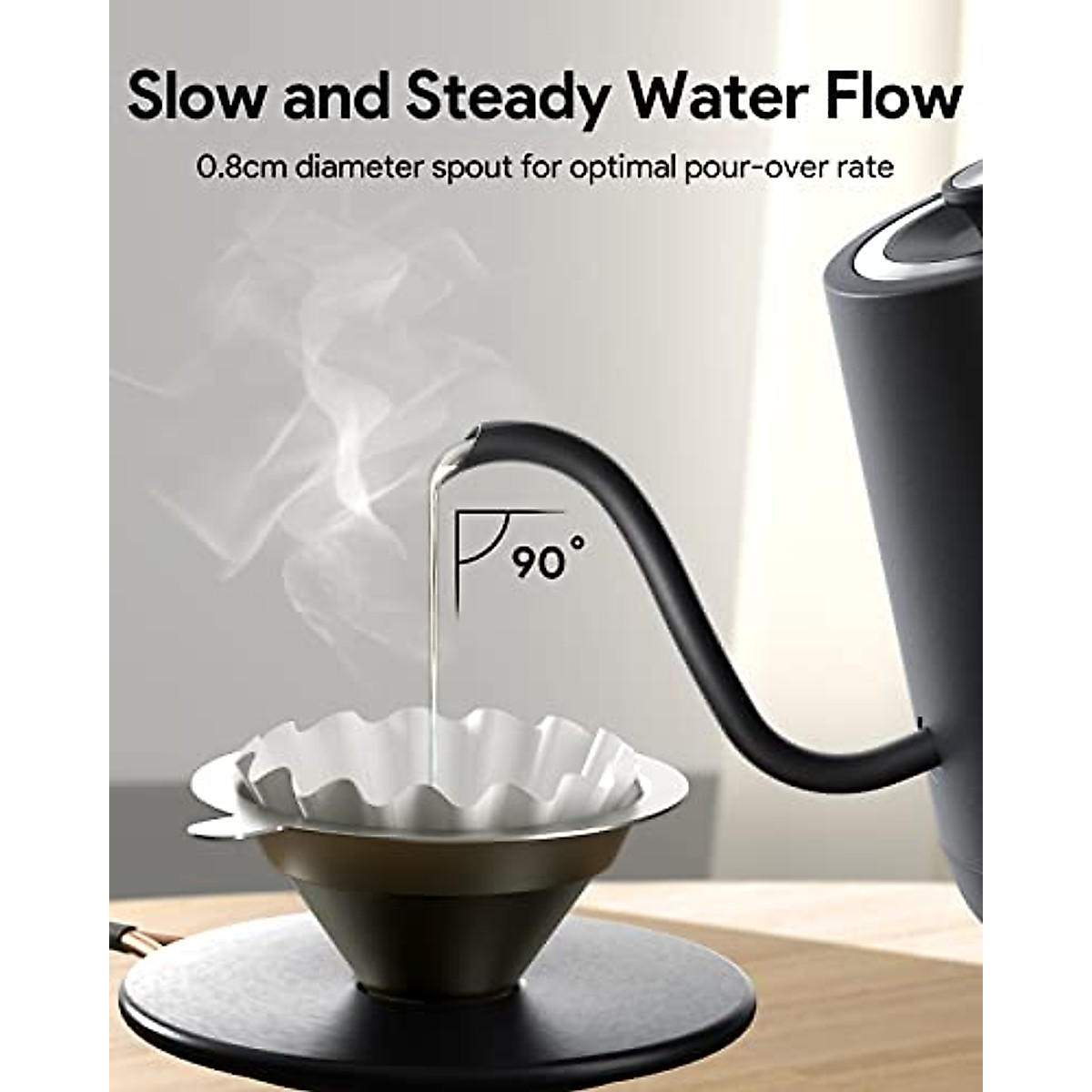 Gooseneck Electric Tea Kettle Pour-Over Kettle for Coffee, with 5 Variable Presets, 100% Stainless Steel Inner, with Keep Warm and Mute Function 0.8L, 1000W Quick Heating, Matte Black