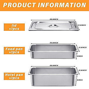 Tioncy 3 Pack Steam Table Pan Full Size with Lid 4'' 6'' Deep Stainless Steel Hotel Pan 20.8'' L x 12.8'' W Metal Food Container Thick Catering Pans Commercial Food Pans for Party Restaurant Kitchen