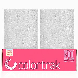 Colortrak Embossed Sheets Silver Aluminum Foil Pop-up Dispenser, 1000 Pre-cut Sheets Non-slip Textured Silver 5 x 11 Sheets for Hair Foil Coloring and Highlighting Sheet Applications