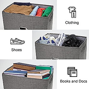 Wondersen Larger Collapsible Storage Bins with Lid (17.3x11.8x11.4 inch) Linen Fabric Clothing Storage Box Closet Organizer for Clothes Shoes Books and office stuff Light Weight 2 Pack, Grey
