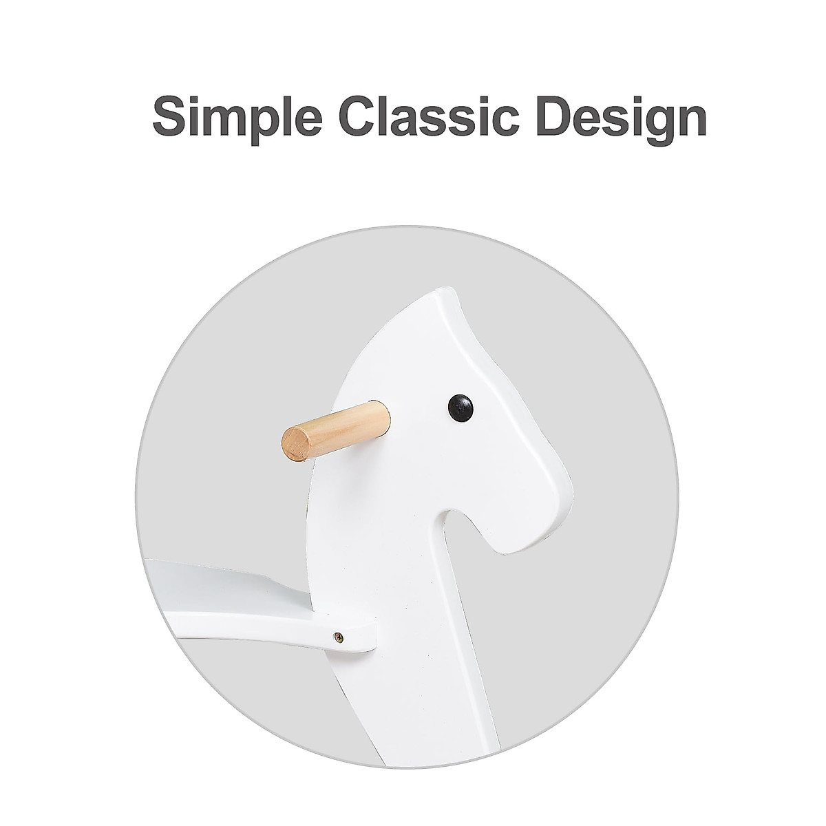 KRAND Wooden Rocking Horse Baby Ride On Toy for Toddlers Solid Wood Classic Design with Comfortable Pedal and Safe Backrest Ideal Gift for Kids (Classic, White)