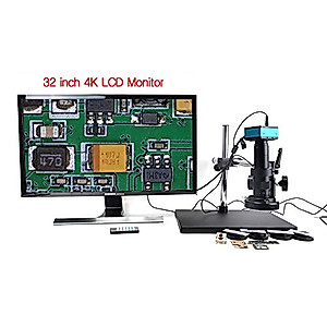 HAYEAR 4K HDMI Microscope Camera Kit for Industry Lab PCB USB Output TF Card Video Recorder +180X C-Mount Lens + Big Stereo Stand +144 LED Light