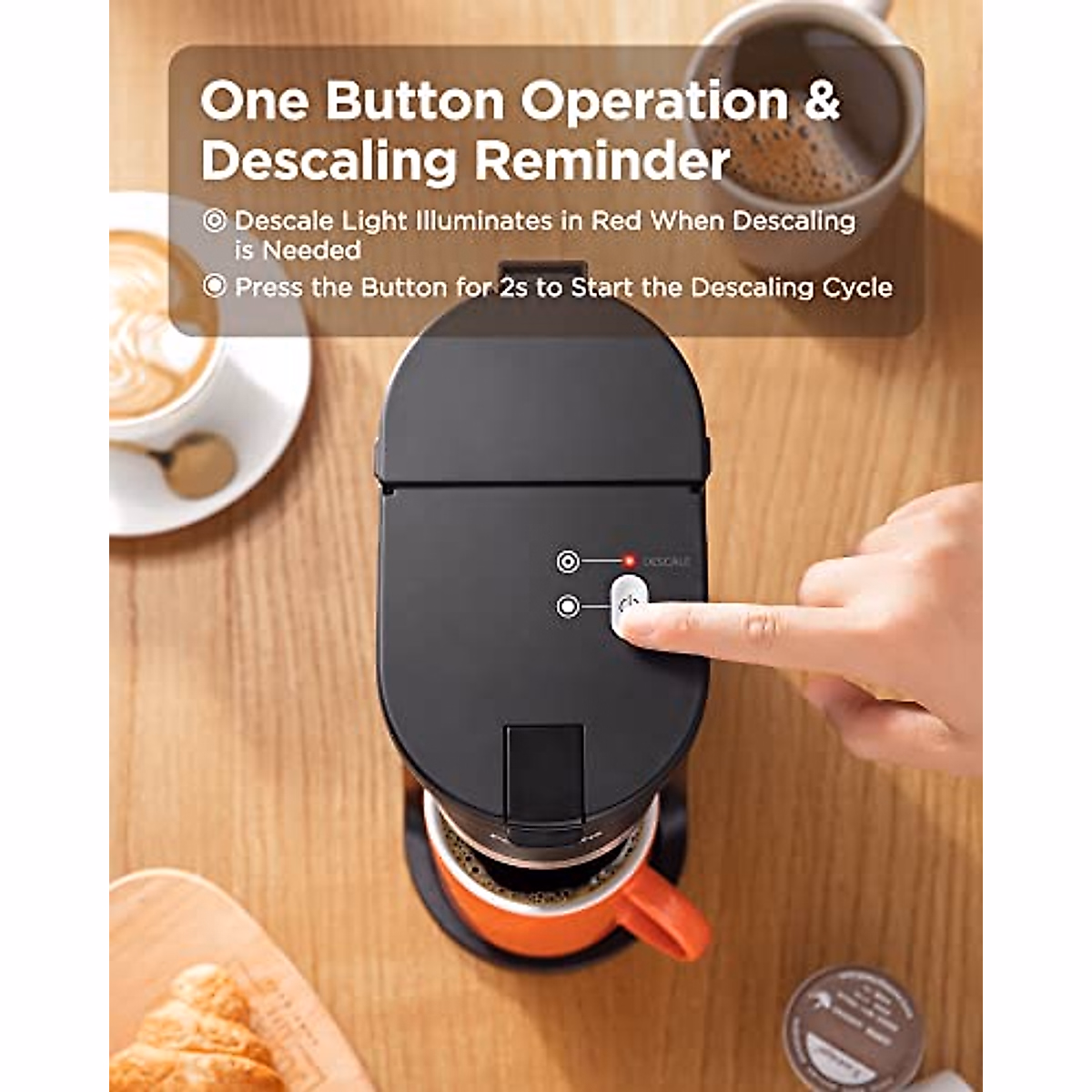 Famiworths Mini Coffee Maker Single Serve, Instant Coffee Maker One Cup for K Cup & Ground Coffee, 6 to 12 Oz Brew Sizes, Capsule Coffee Machine with Water Window and Descaling Reminder, Black